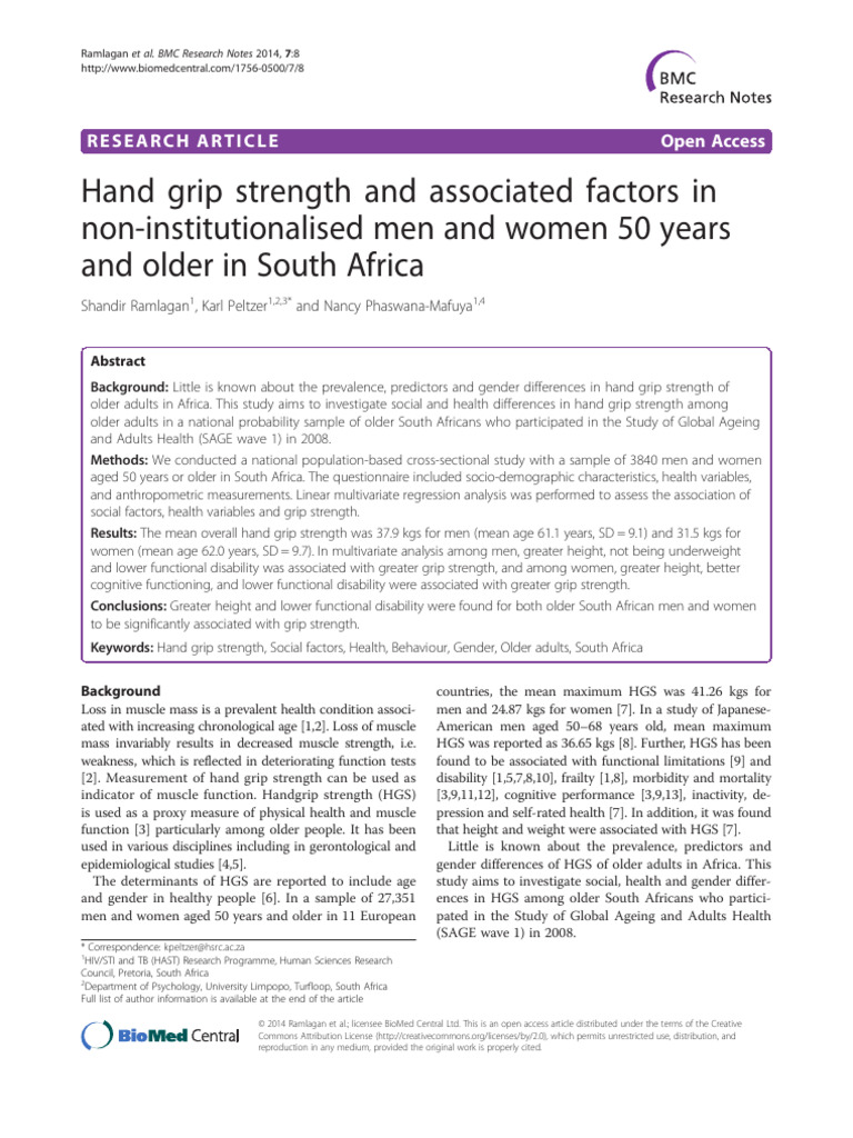 Hand Grip Strength and Associated Factors in | PDF | Recall (Memory ...