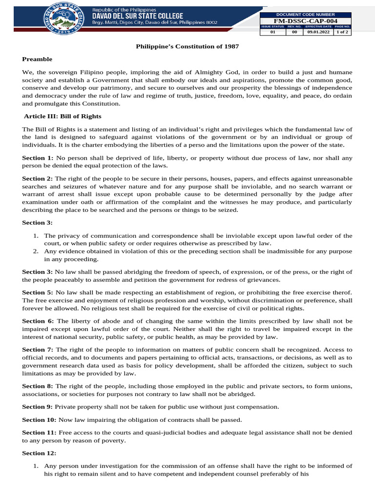 Philippines-Constitution-of-1987 | PDF | Torture | Habeas Corpus