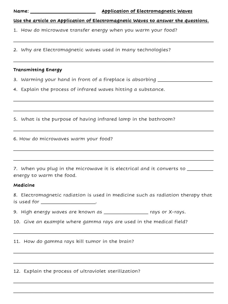 Application of Electromagnetic Waves Q | PDF | Electromagnetic ...