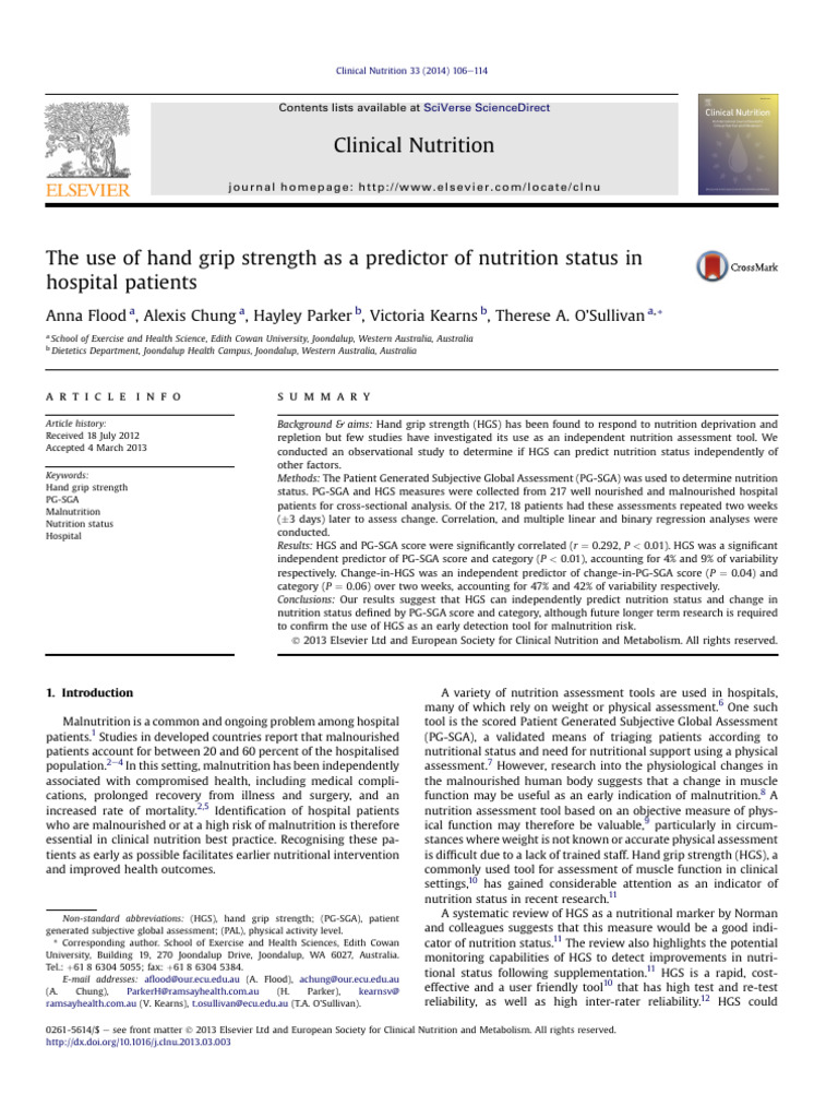 Hand Grip Strength as Nutrition Predictor | PDF | Statistical Analysis ...