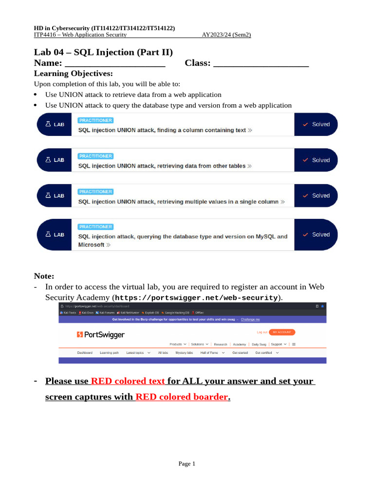 Itp4416 Lab04 SQL Injection Part II v2024 v1 | PDF | Databases | Sql