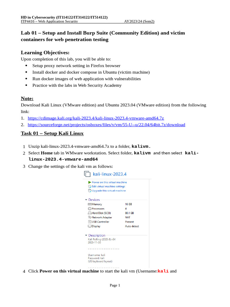 itp4416-lab01-setup-v2024-v1 | PDF | Proxy Server | Virtual Machine