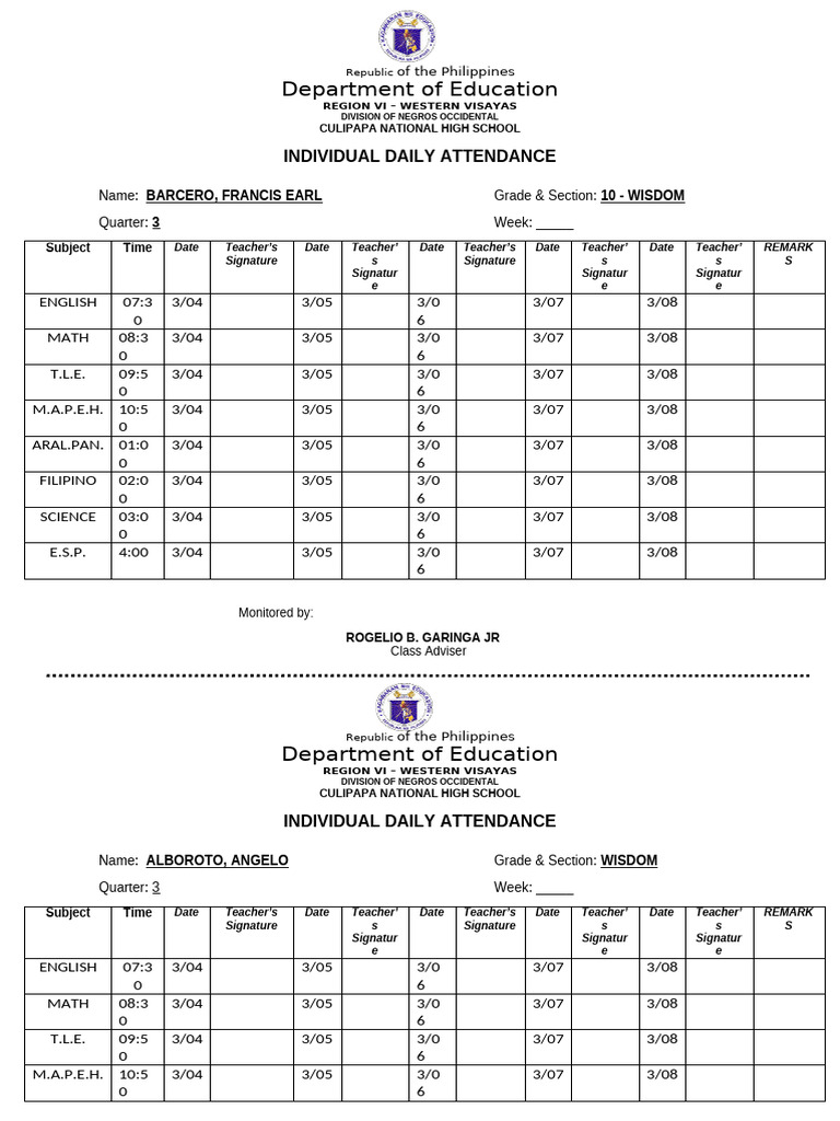 Individual-Daily-Attendance | PDF | Philippines | Public Administration