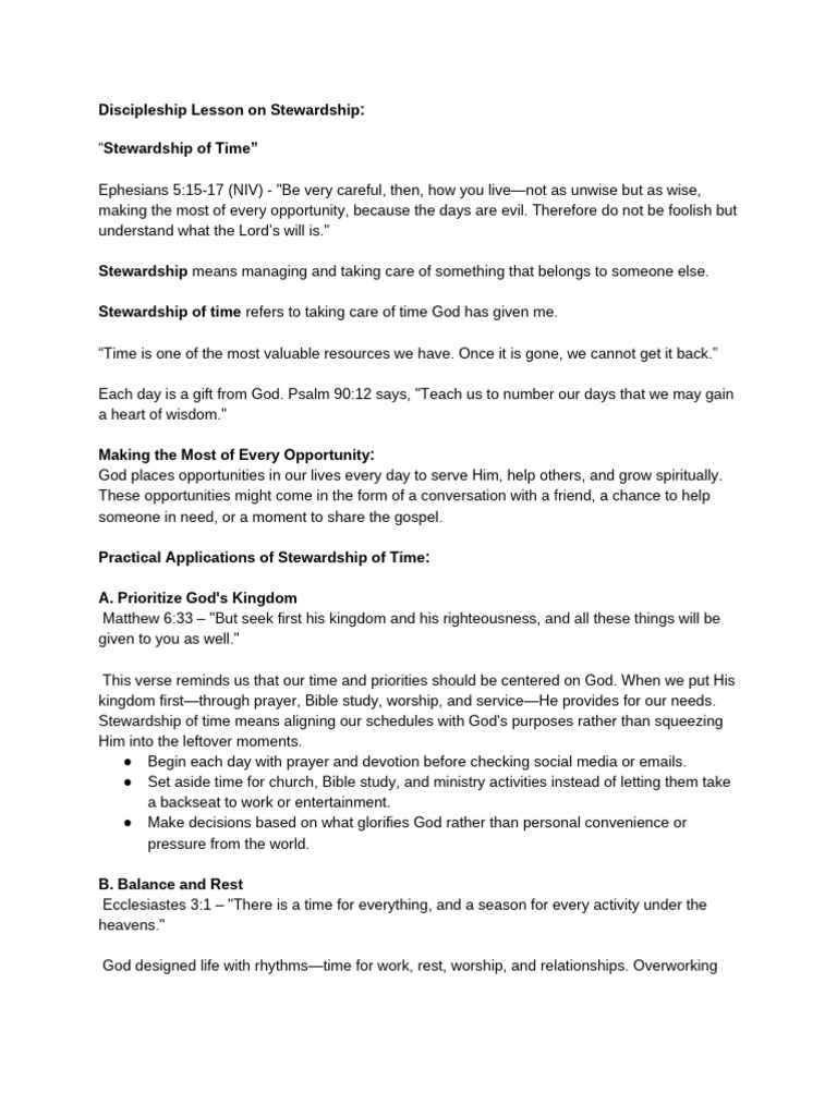 Discipleship Lesson on Stewardship-.Docx for Youth | PDF | Sabbath In ...