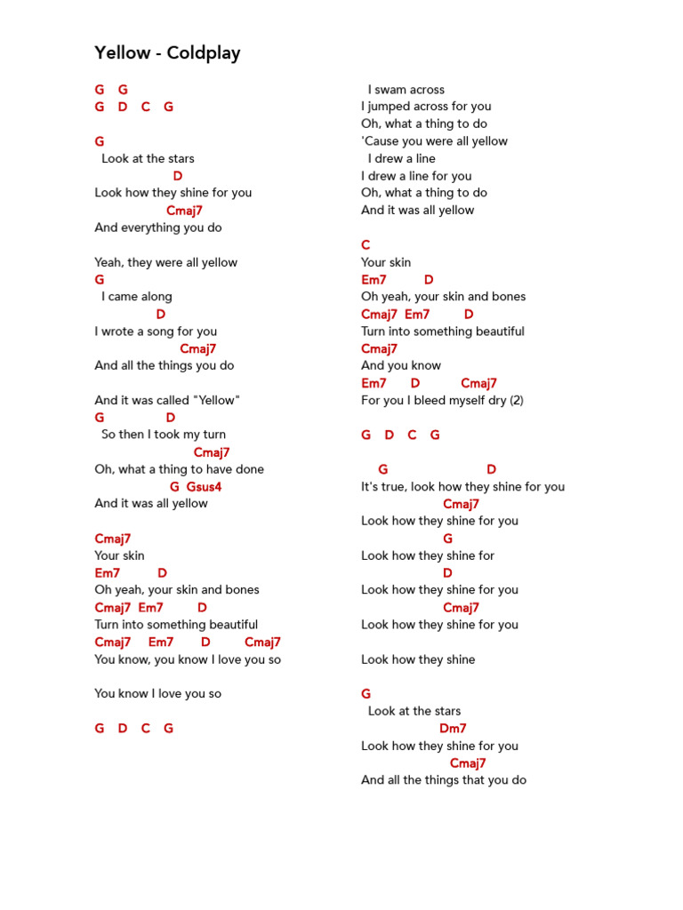 Yellow - Coldplay | PDF