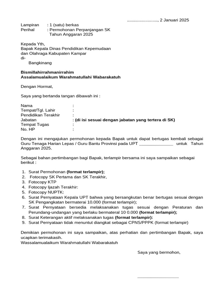 Format Perpanjangan SK THL | PDF