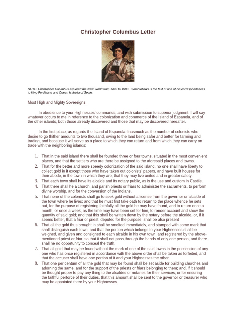 Christopher Columbus Letter(2)(1) | PDF | Christopher Columbus | Ships