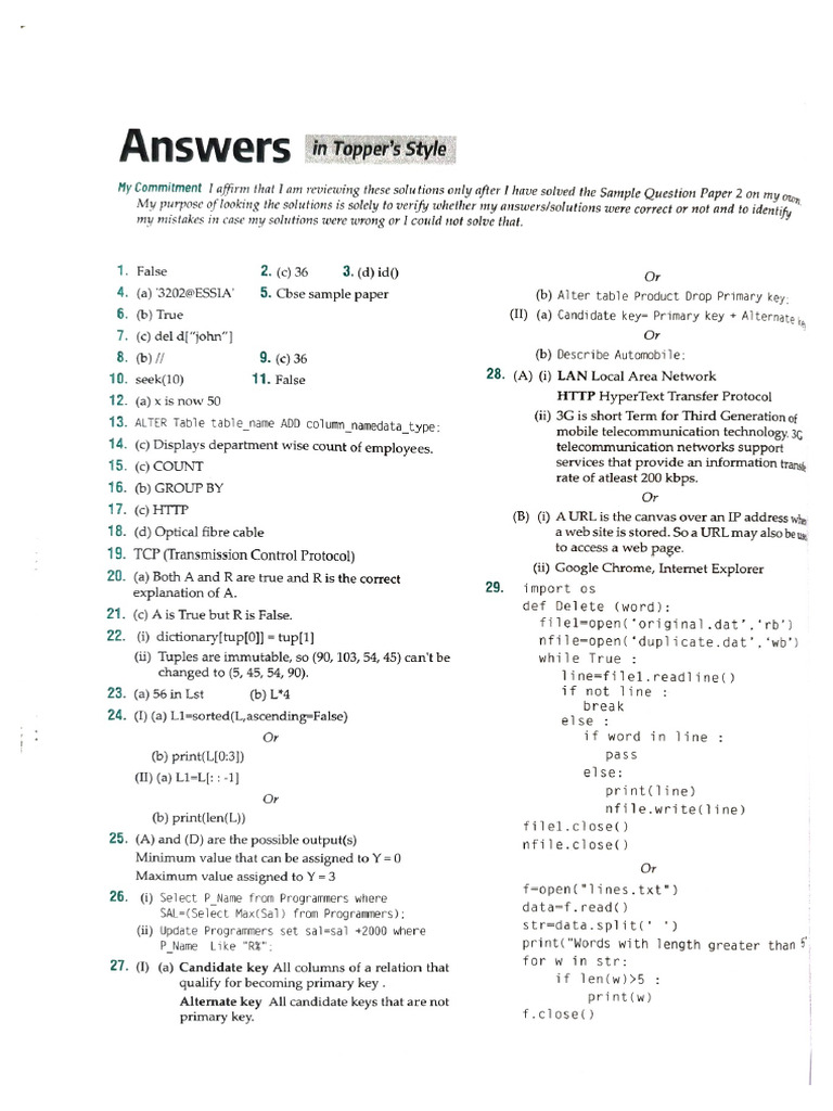 I SUCCEED Sample Paper - 2 Answer Key | PDF
