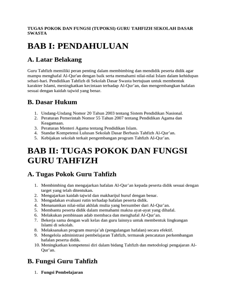 TUGAS POKOK DAN FUNGS1 GURU TAHFIZH | PDF
