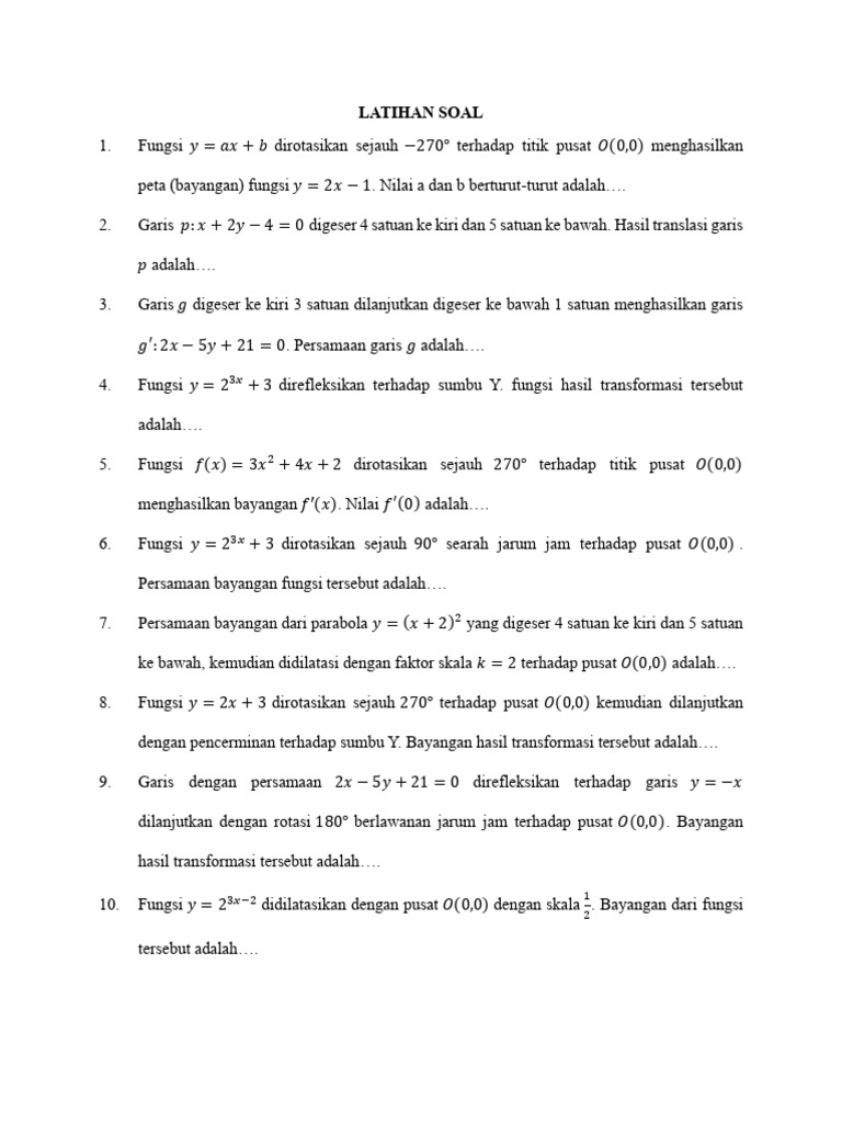 Latihan Soal Mat Wajib Kela XII (Transformasi Fungsi) | PDF