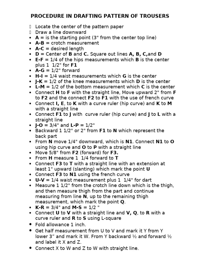 Trousers Pattern Drafting Guide | PDF