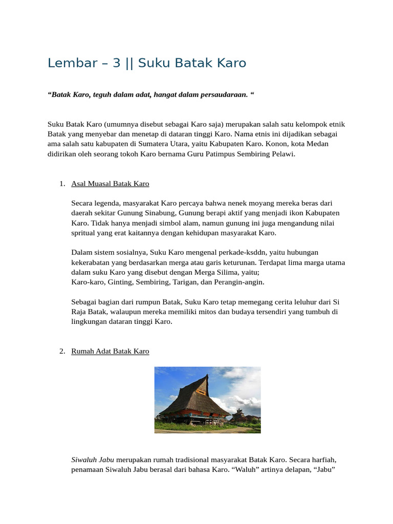 Lembar Batak Karo | PDF