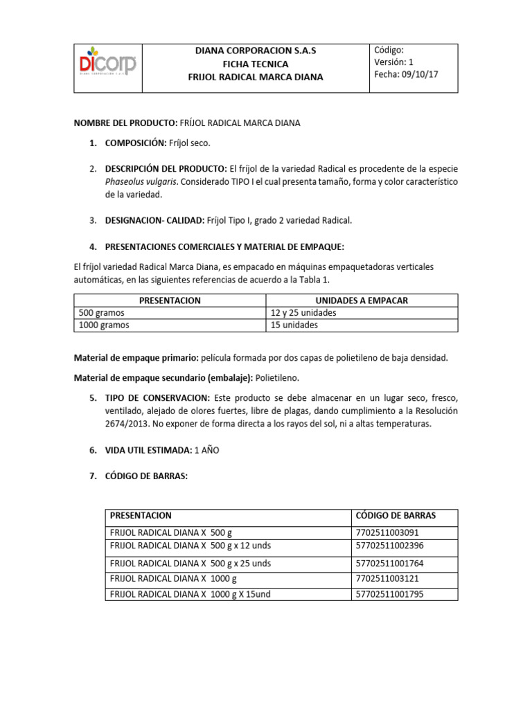 FT Frijol Radical Diana | PDF | Frijol