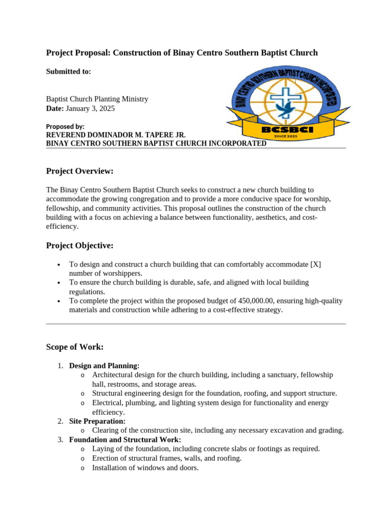 Church Building Project Proposal | PDF | Church (Building) | Building