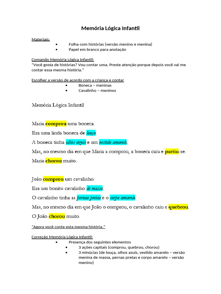 Memória Lógica Infantil | PDF