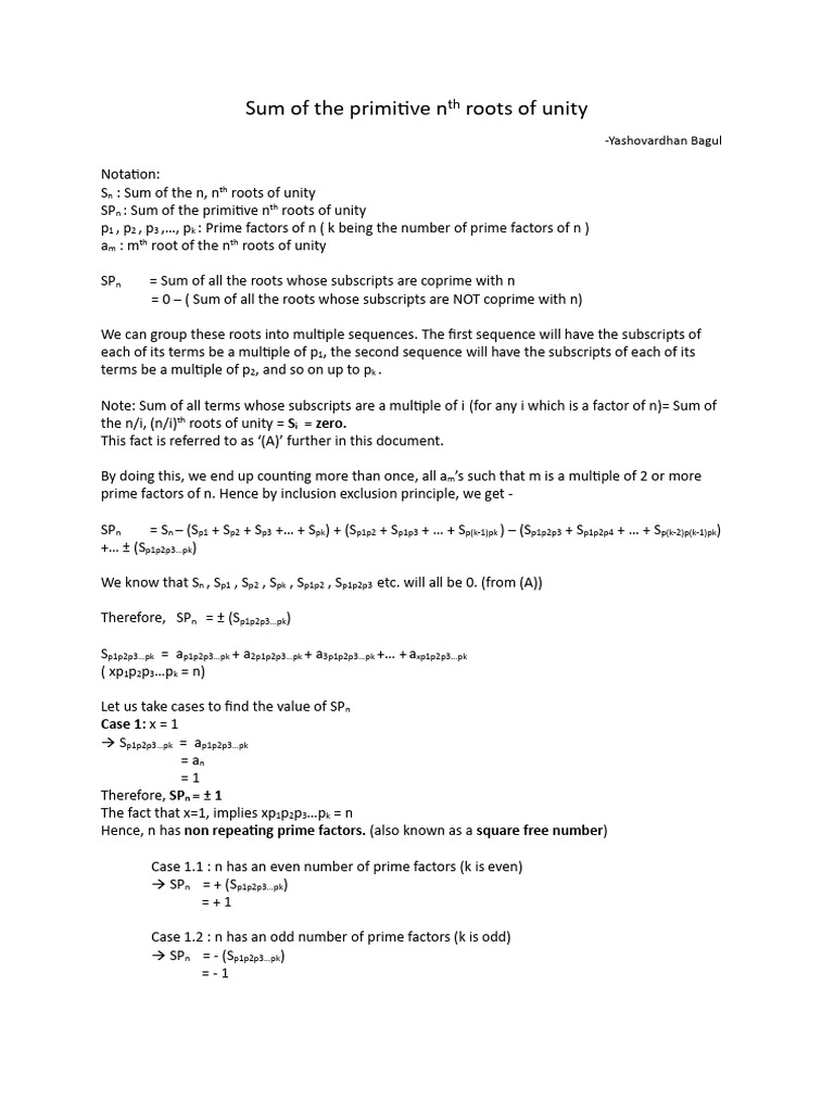 Sum of The Primitive NTH Roots of Unity | PDF