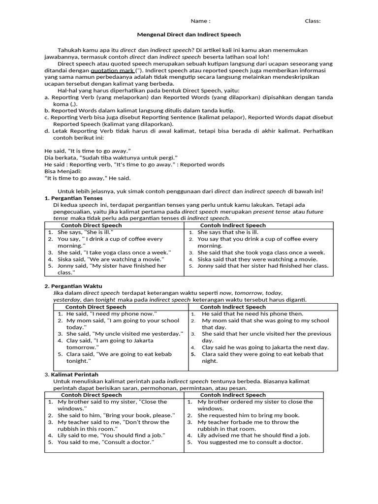 Mengenal Direct Dan Indirect Speech | PDF | Semiotics | Syntax