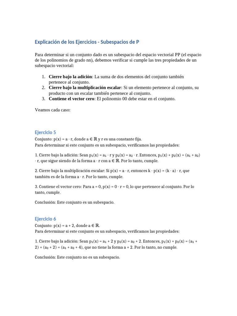 Explicacion_Subespacios_P | PDF | Espacio vectorial | Subespacio lineal