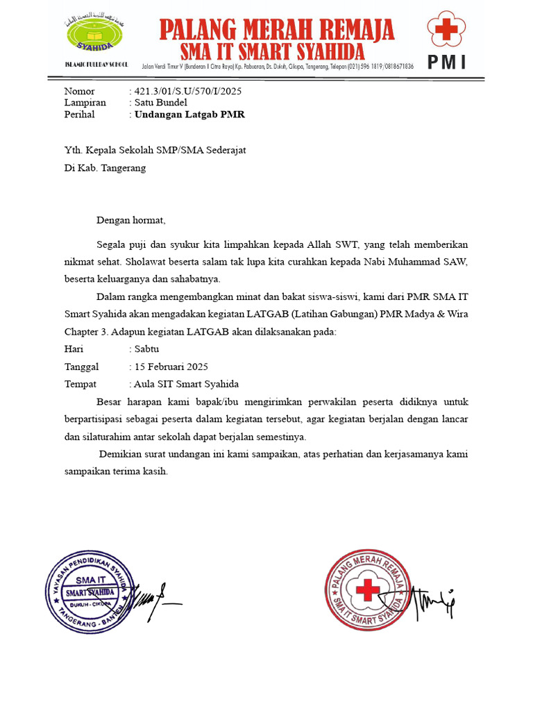Surat Undangan Peserta Latgab PMR | PDF