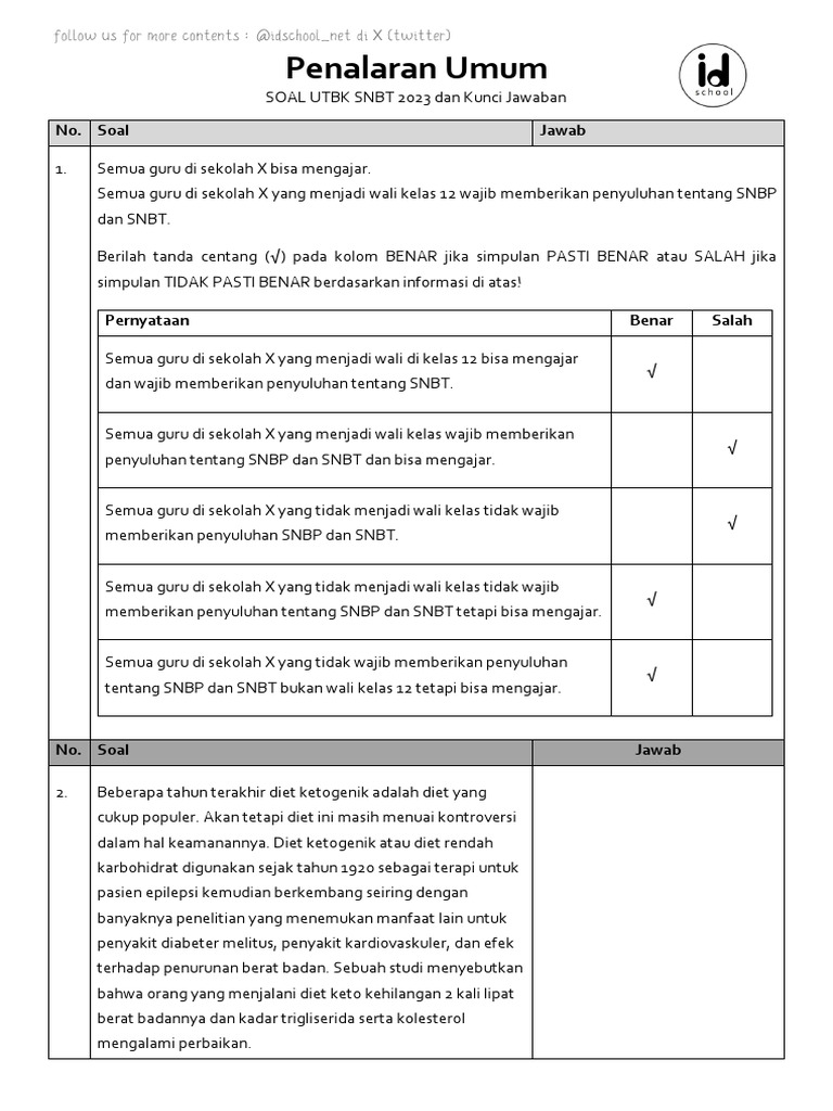 Soal Penalaran Umum UTBK SNBT 2023 Dan Pembahasannya | PDF