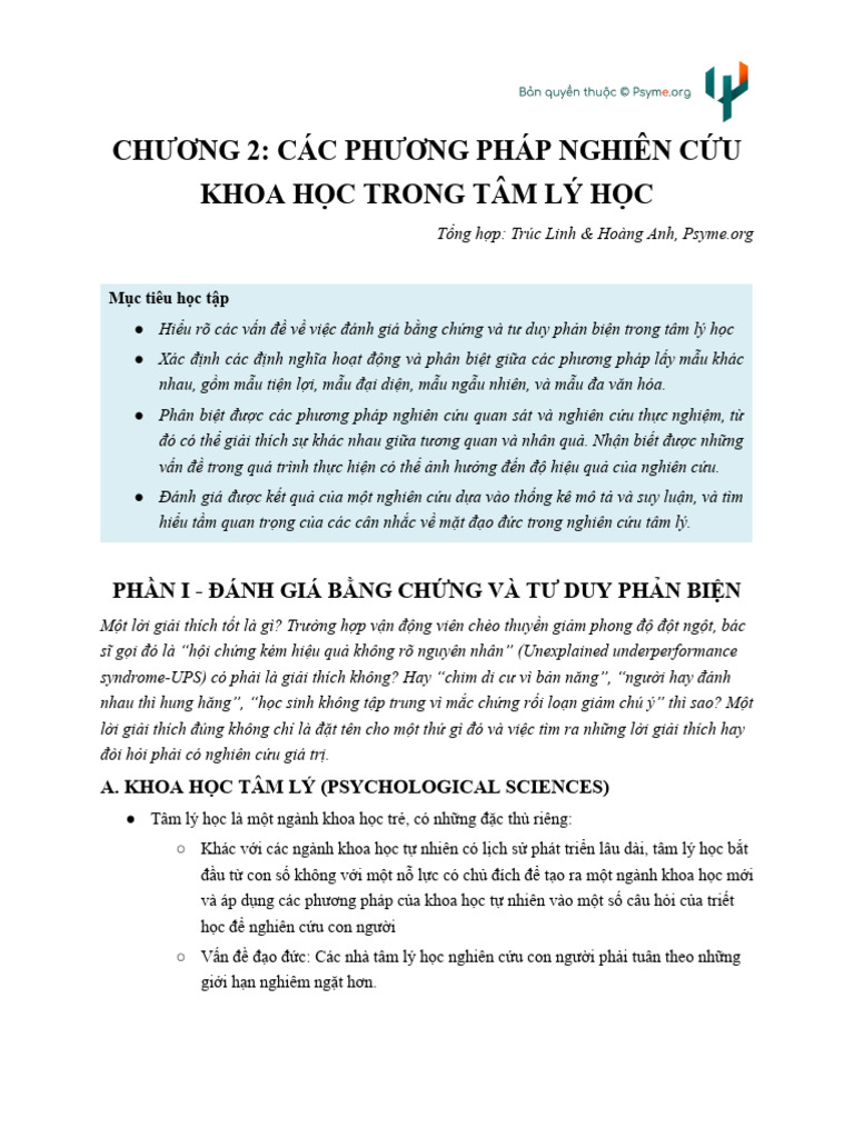 IntroPsy-Chuong 2-Cac PPNC Trong TLH-Summary | PDF