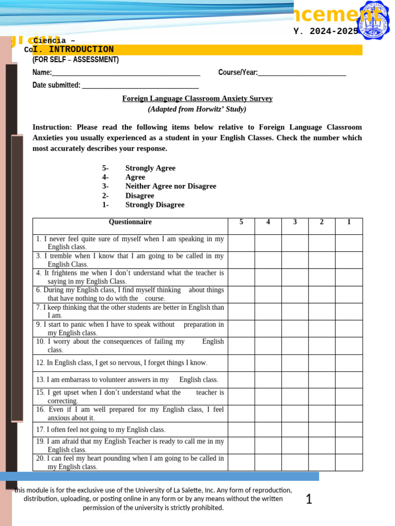 GINST-003-MODULE-1-edited-Self-Assessment-2024-2025 | PDF | Human Communication | Learning