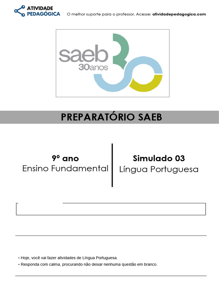 Simulado 03 (SAEB) Português - 9º Ano | PDF | Português (idioma)