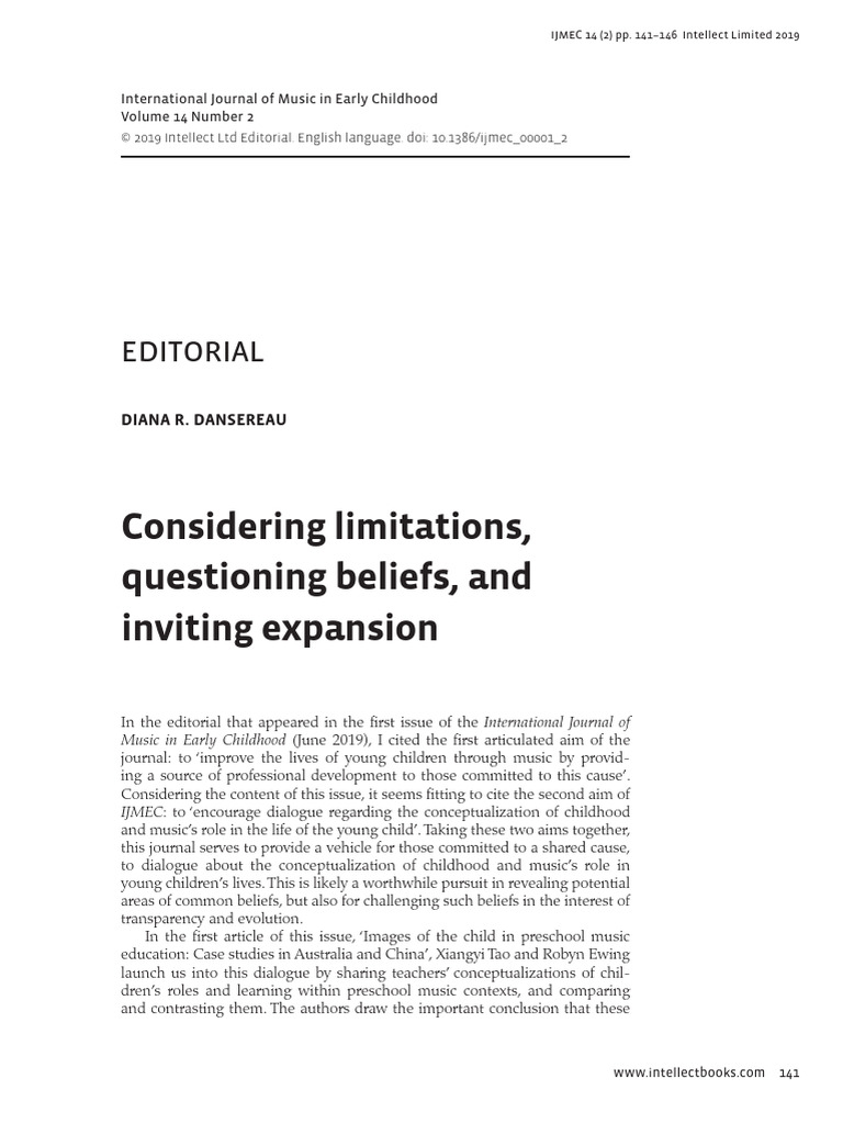 Considering Limitations, Questioning Beliefs, and Inviting Expansion ...
