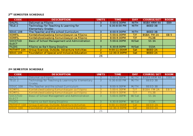 2ND Semester Schedule | PDF