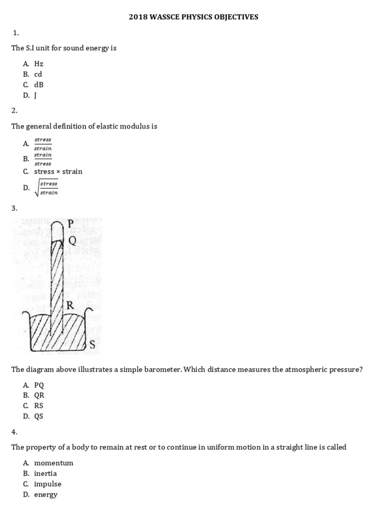 2018 Wassce Physics Objectives | PDF | Capacitor | Hertz
