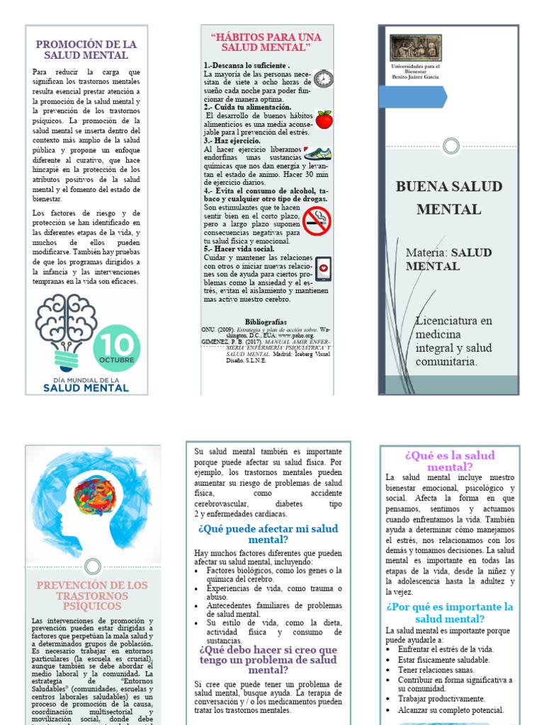 Triptico de Salud Mental | PDF | Salud mental | Trastorno mental