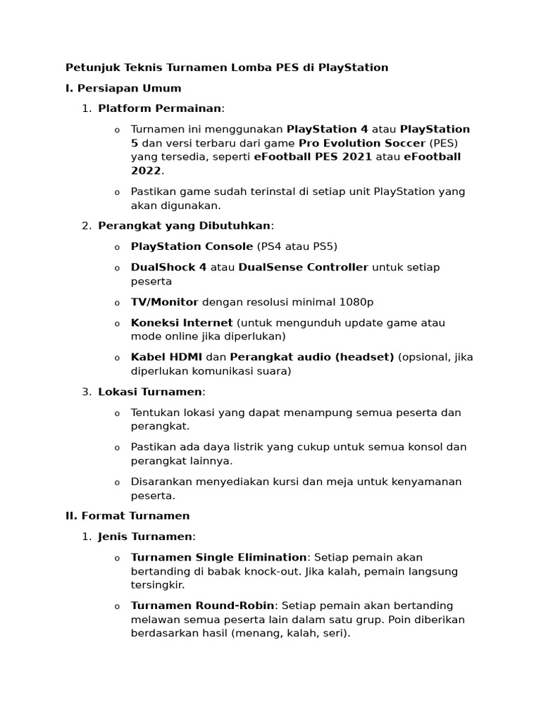 Petunjuk Teknis Turnamen Lomba PES Di PlayStation | PDF