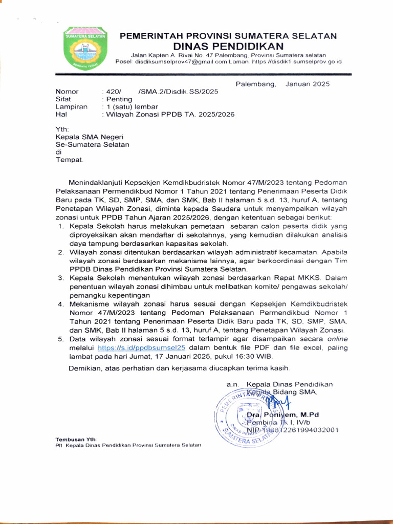 SURAT WILAYAH ZONASI 1301 | PDF