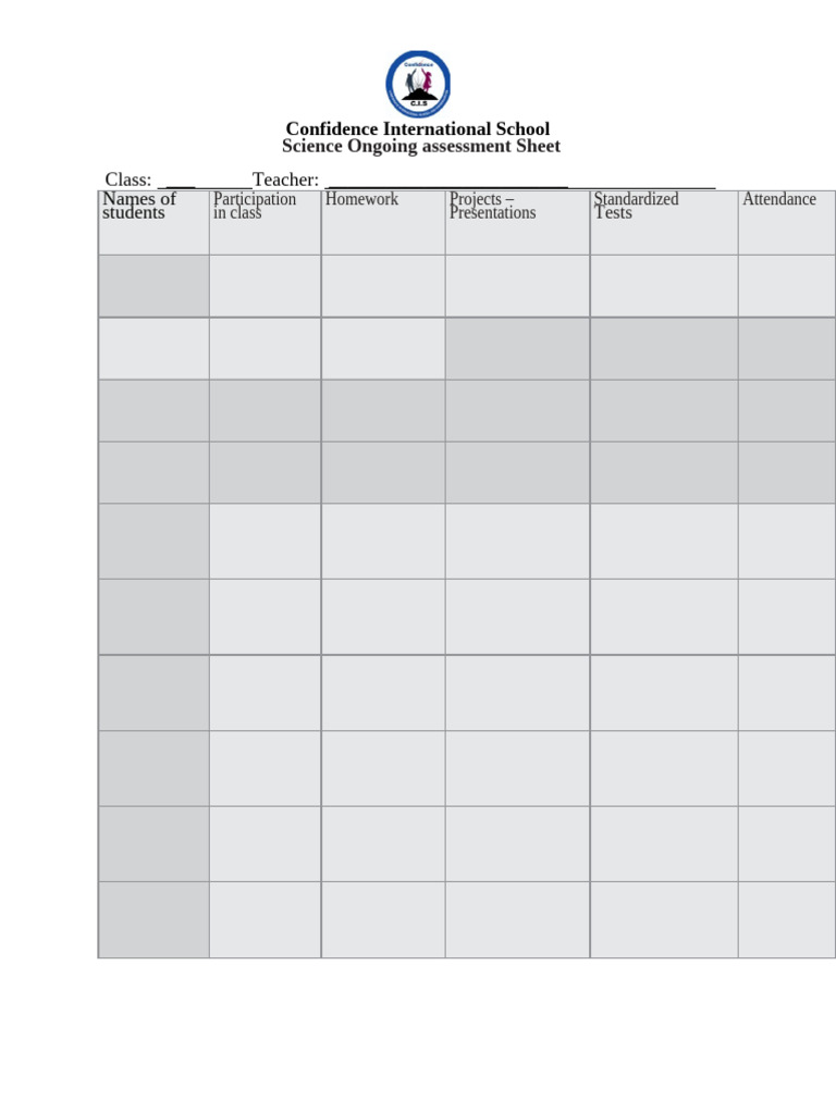 Science Assessment Sheet Template | PDF