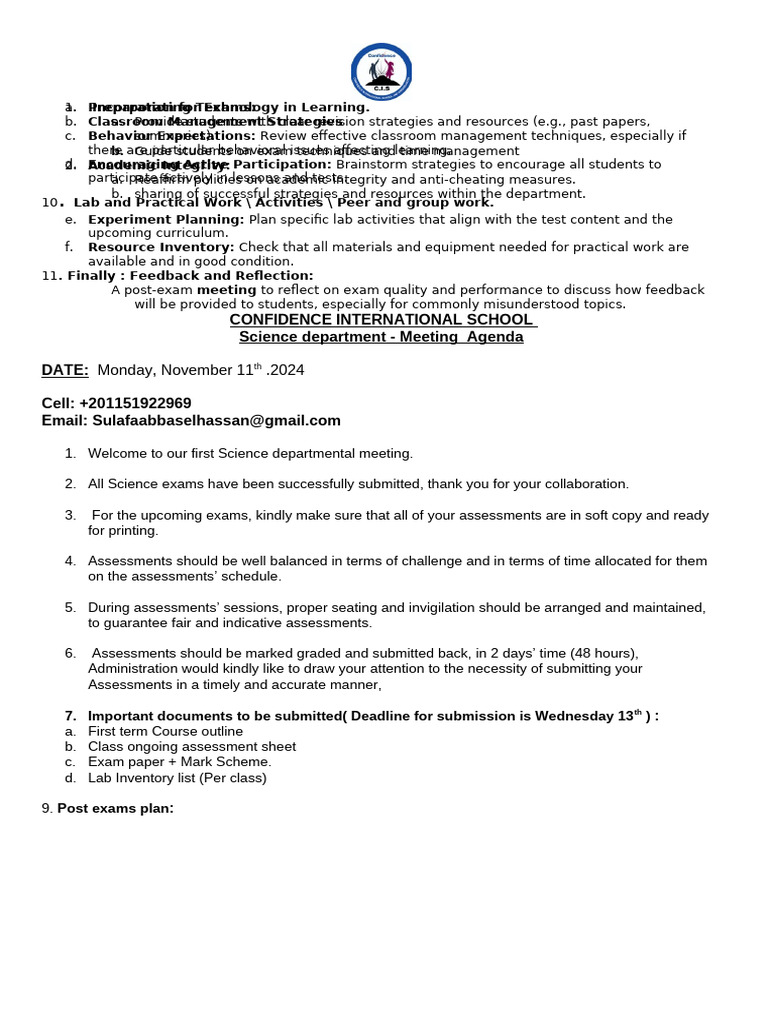 Science Meeting 1 - 11.11.2024 | PDF | Classroom Management | Cognition