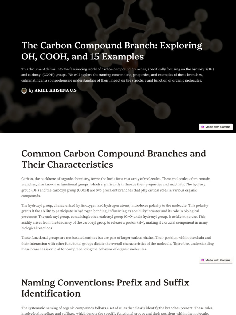 The Carbon Compound Branch Exploring OH COOH and 15 Examples | PDF ...