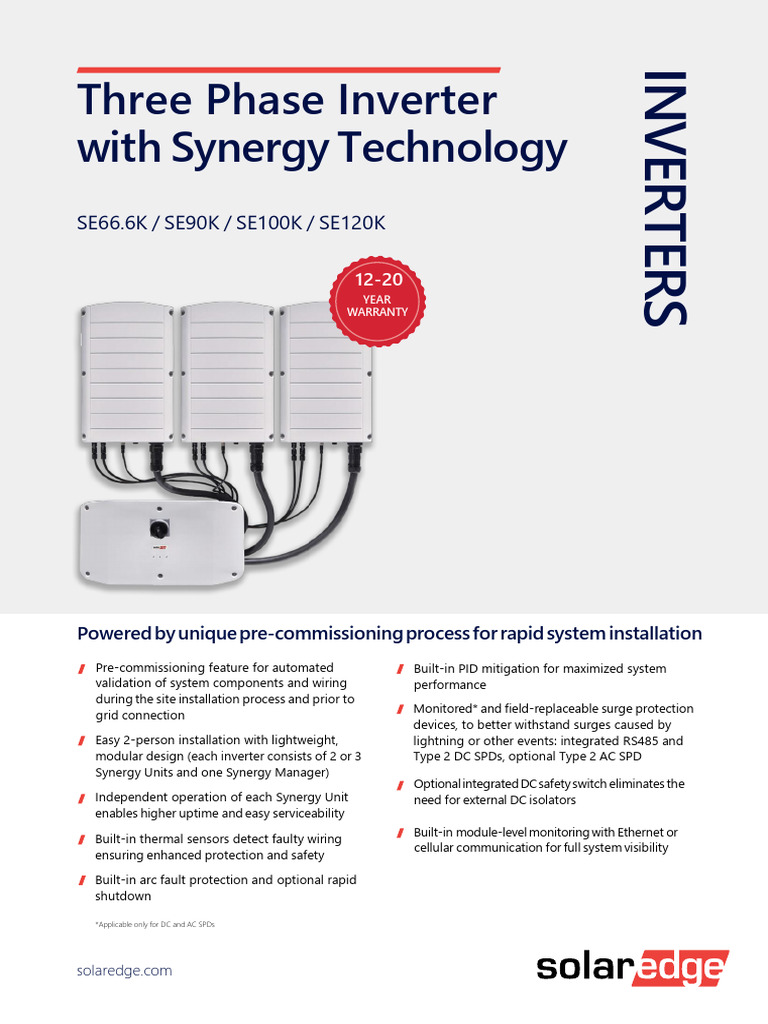 SE66.6K - SE120K Three Phase Inverter with Synergy -400v-480v_DS-000019-ENG | PDF | Power ...