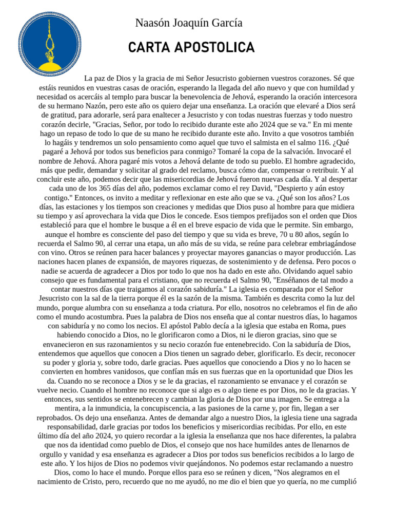 Carta Apostolica | PDF | Oración | Cristo (título)
