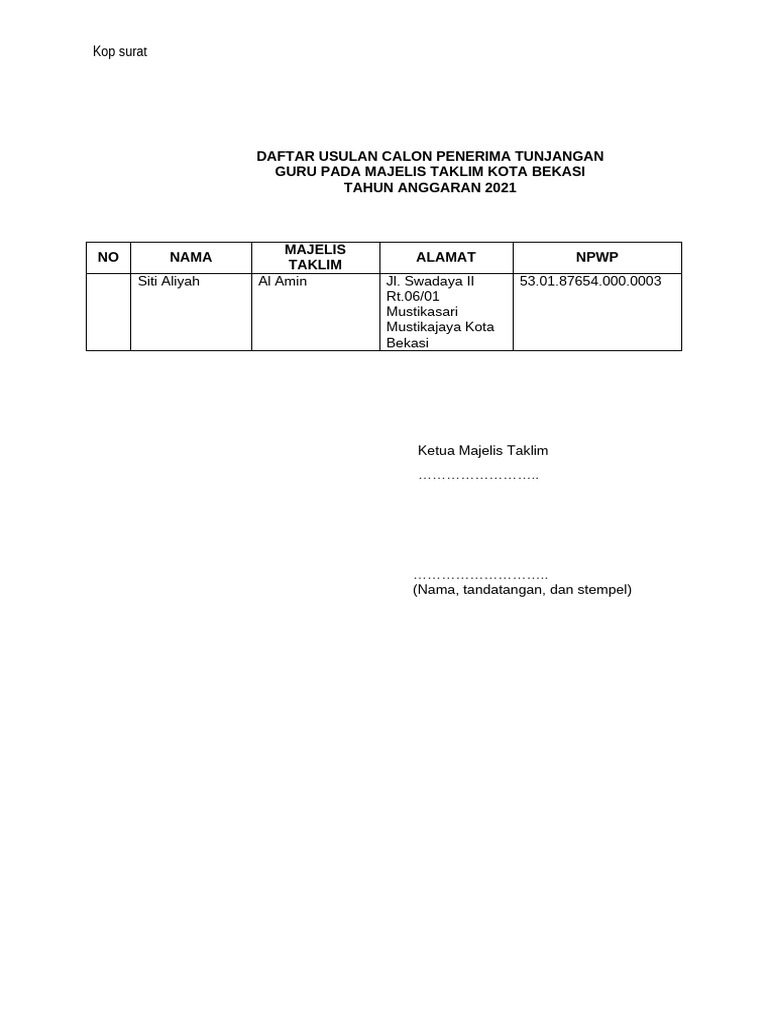 Contoh List Penerima N(1) (9) | PDF