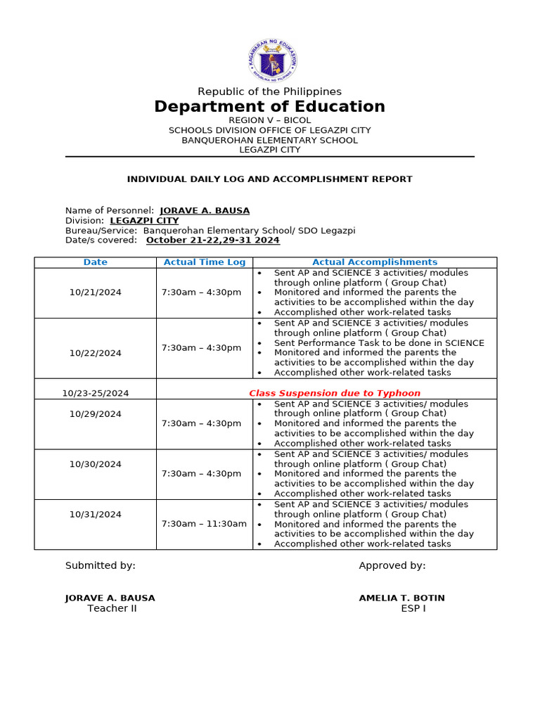 Accomplishment Report Oct HERLENE | PDF | Philippines