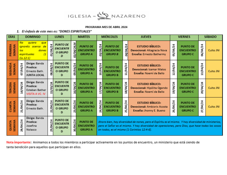 Programa Abril: Dones Espirituales | PDF | Creencia religiosa y doctrina | Religiones abrahámicas