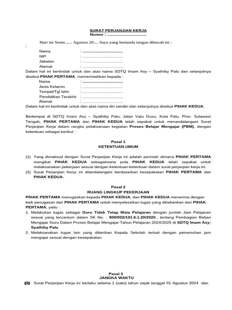 SURAT AKAD KERJA | PDF