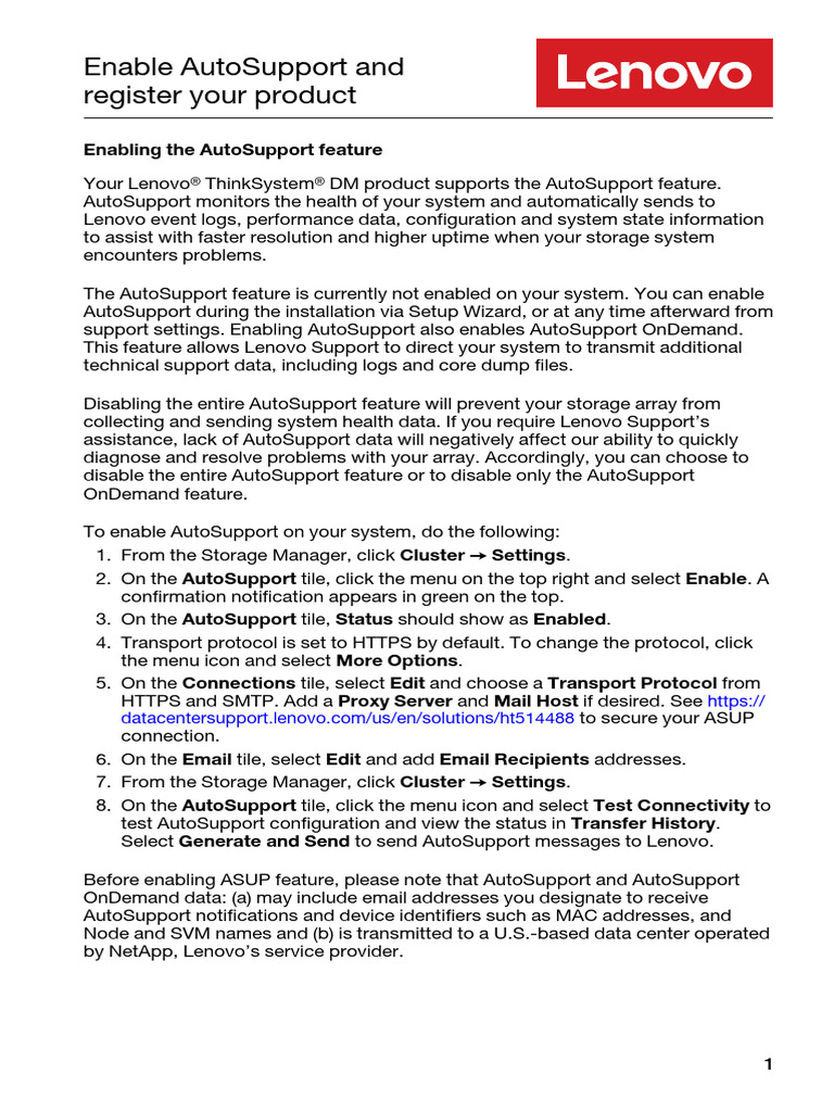 Enable Autosupport and Register Your Product en | PDF | Computing ...