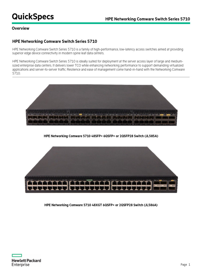 HPE Networking Comware Switch Series 5710-a00045647enw | PDF | Computer Network | I Pv6