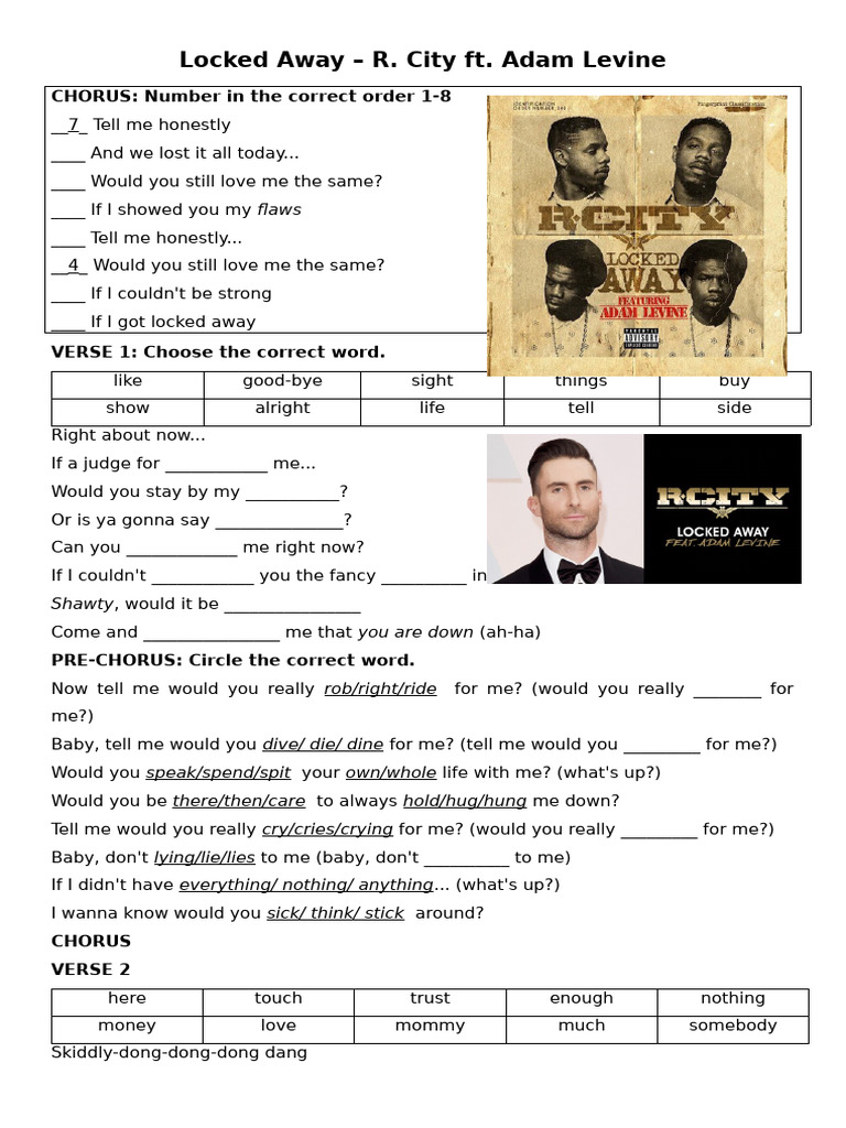 Locked Away Song For Esl | PDF