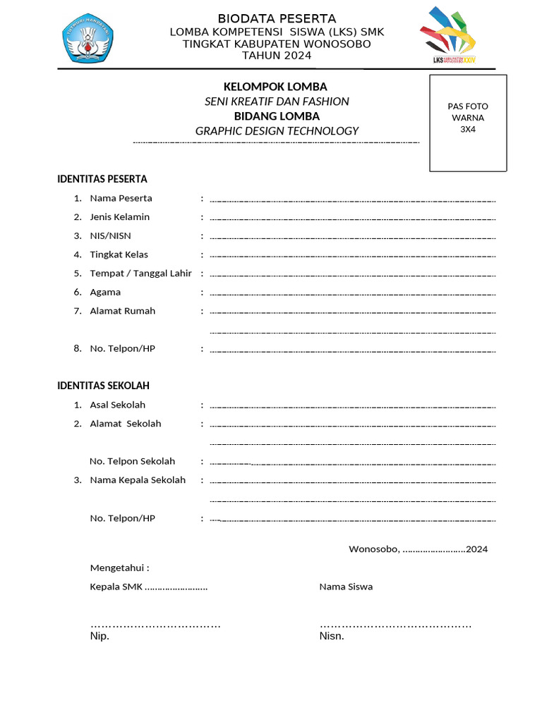 BIODATA PESERTA Dan PENDAMPING 2024 | PDF