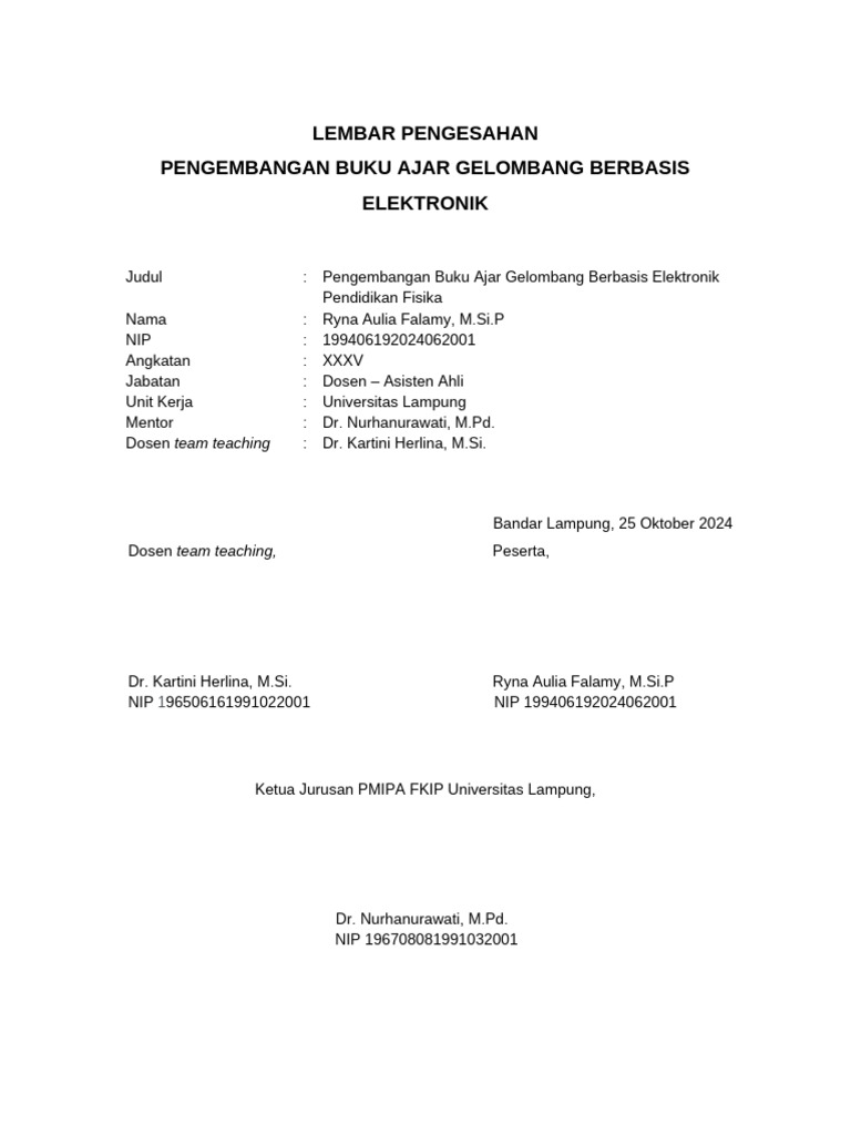 Lembar Pengesahan Buku Ajar | PDF