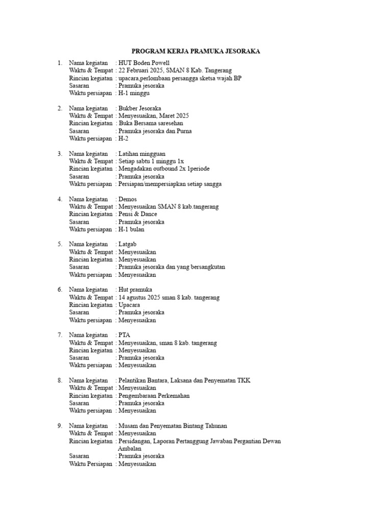 Program Kerja Pramuka Jesoraka | PDF