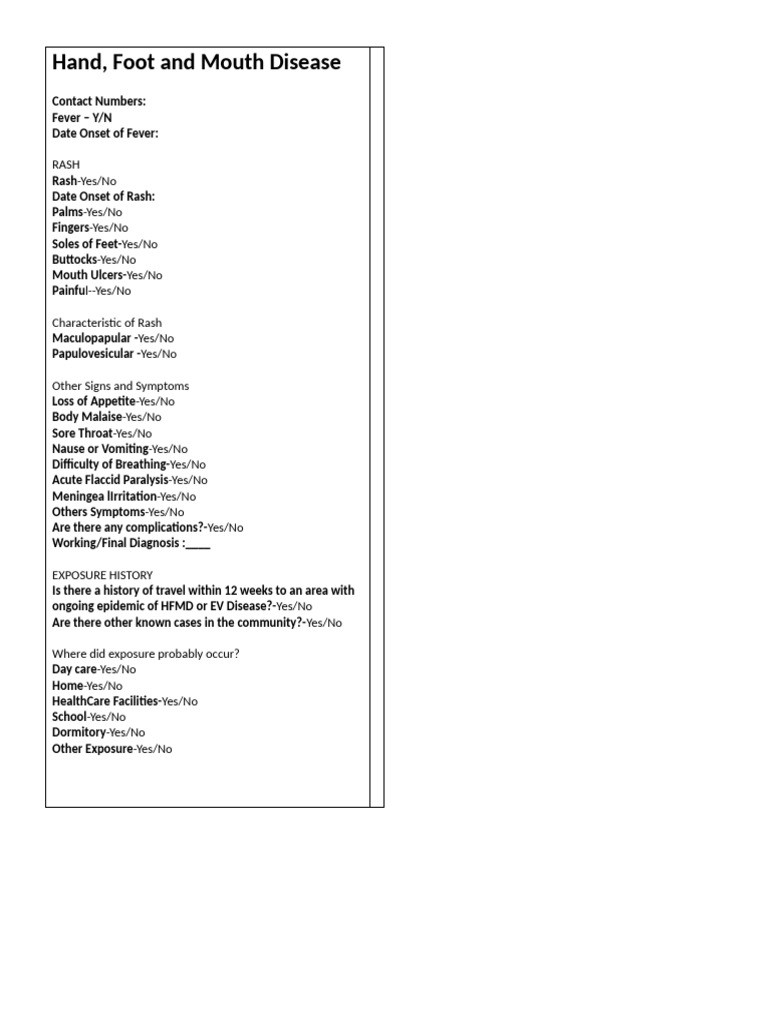 Hand, Foot, and Mouth Disease Checklist | PDF