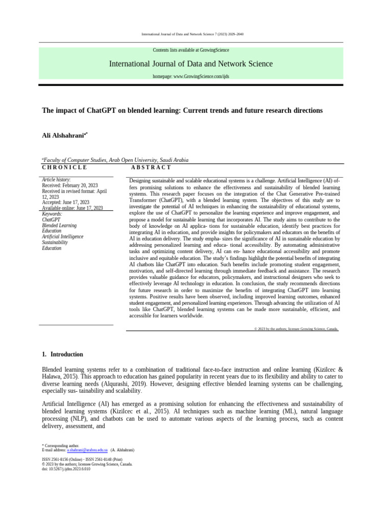 The impact of ChatGPT on blended learning Current trends and future ... The impact of ChatGPT on blended learning Current trends and future ...